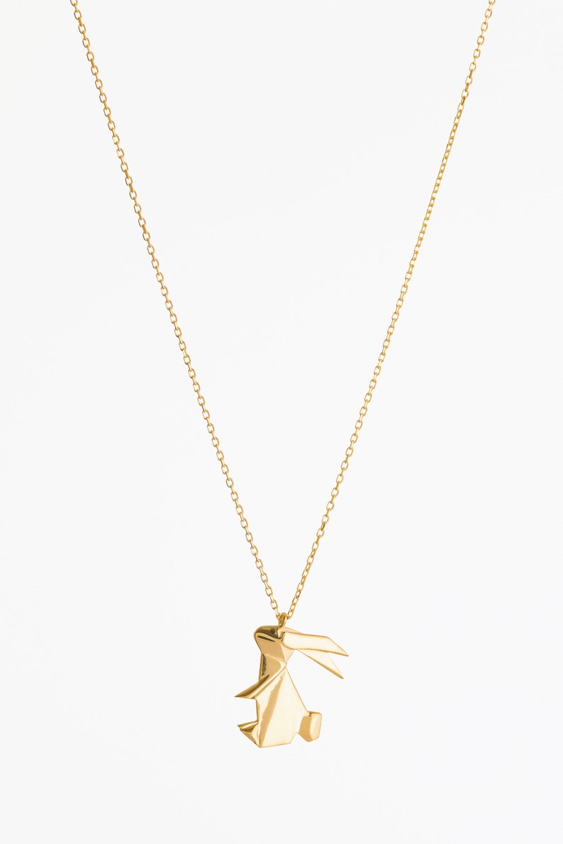 14k Solid Gold Rabbit Shaped Necklace, 2 Cm Golden Bunny Charm, Animal ...