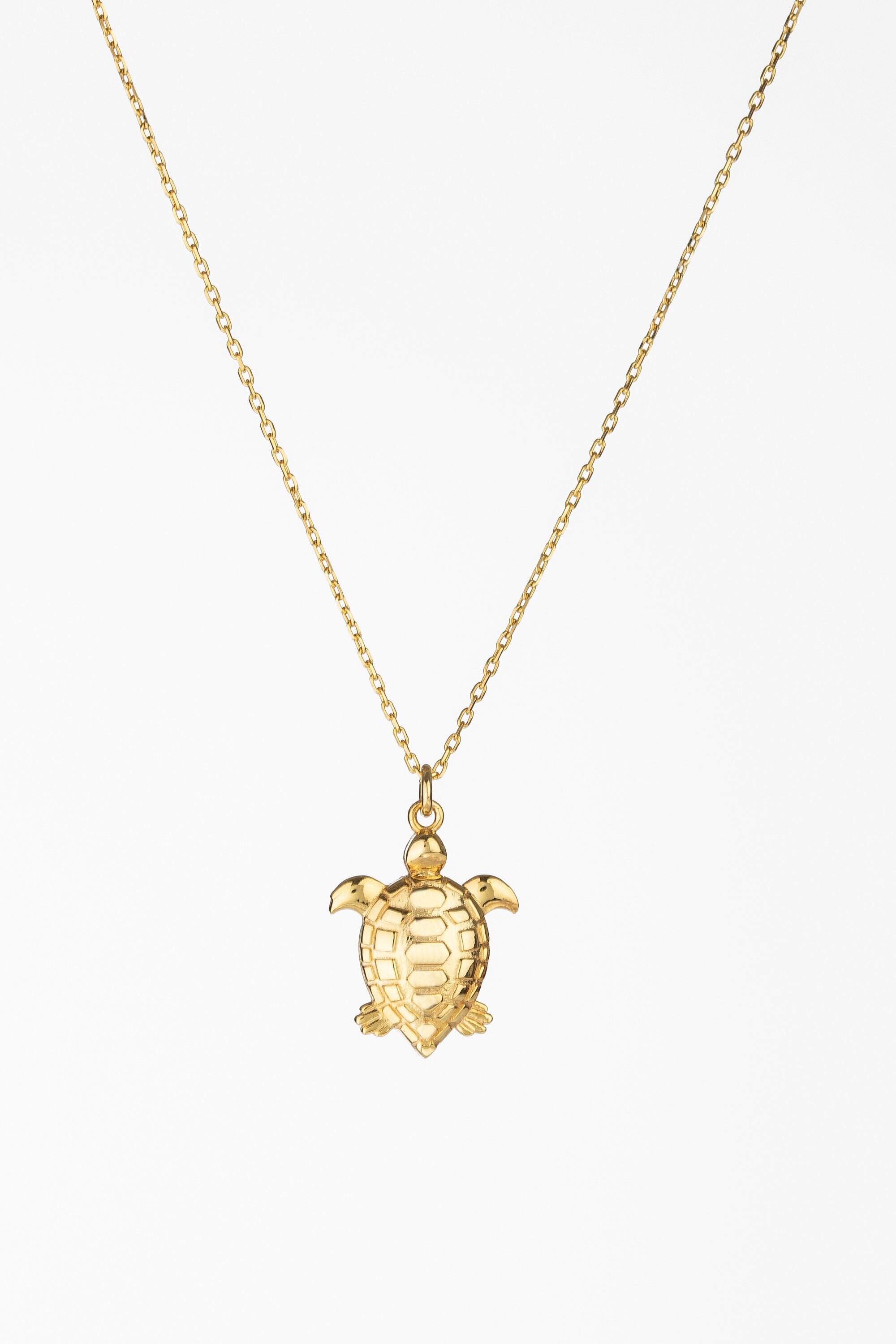 14k Gold Turtle Pendant Necklace Thin Cable Chain Collier - Etsy