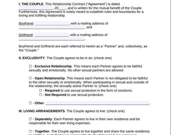 Relationship Contract Template - Etsy