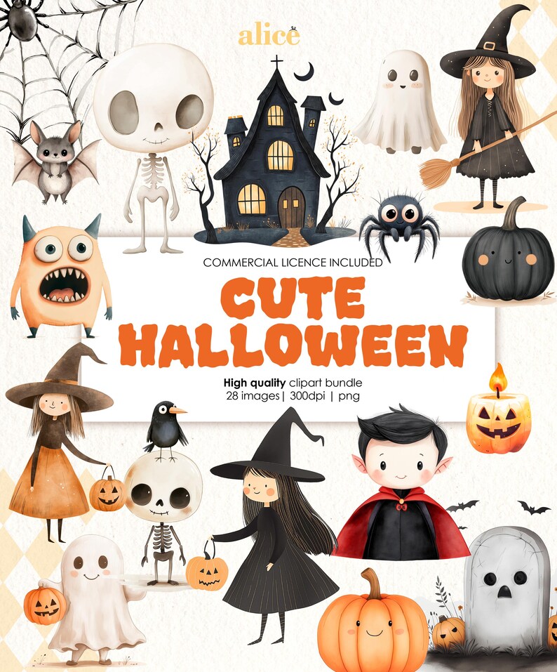 Cute Halloween Clipart, Digital Products, Kids Clipart, Pumpkins ...