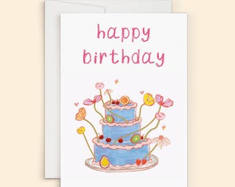 Vintage Cake Birthday Card | HBD | Cute Cake Birthday Card - Etsy