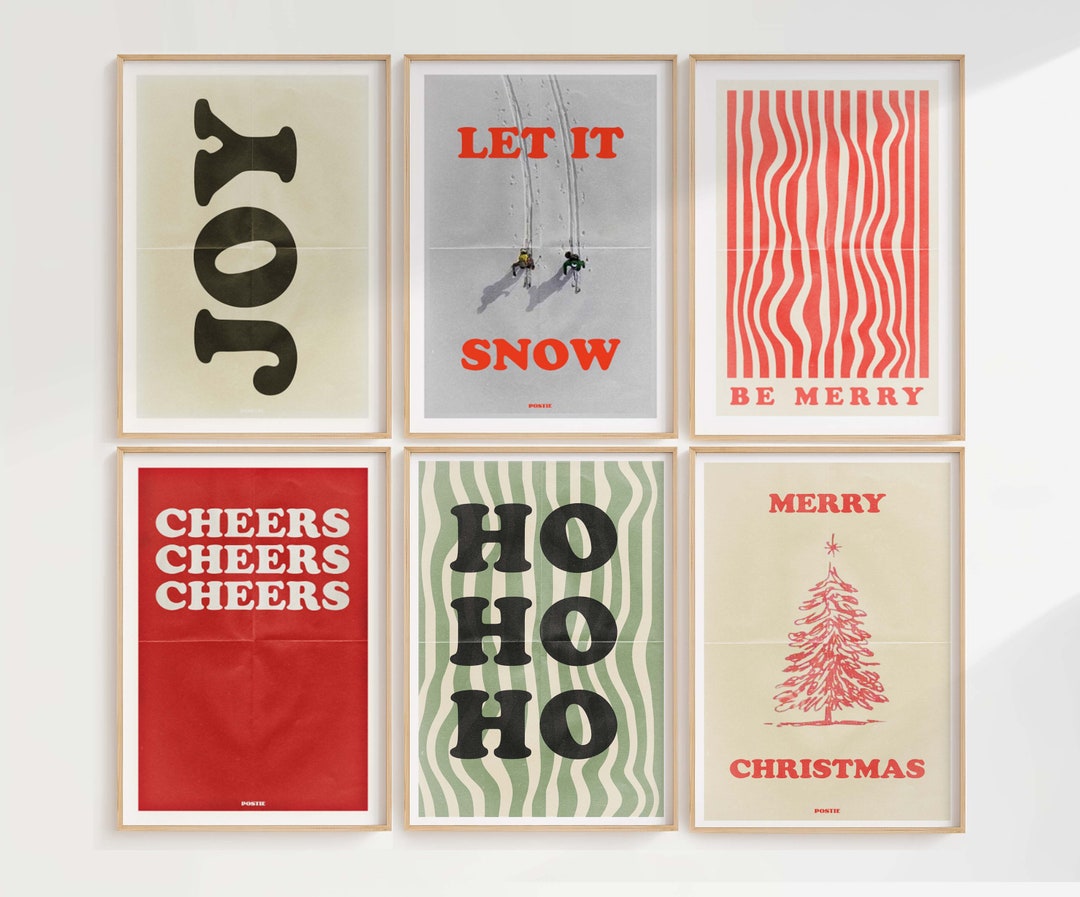 Set of 6 Vintage Christmas Poster Print, Mid Century Modern Holiday ...