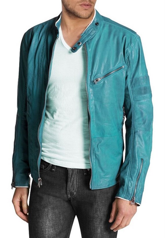 Men's Genuine Lambskin Leather Jacket Biker Soft Stylish - Etsy
