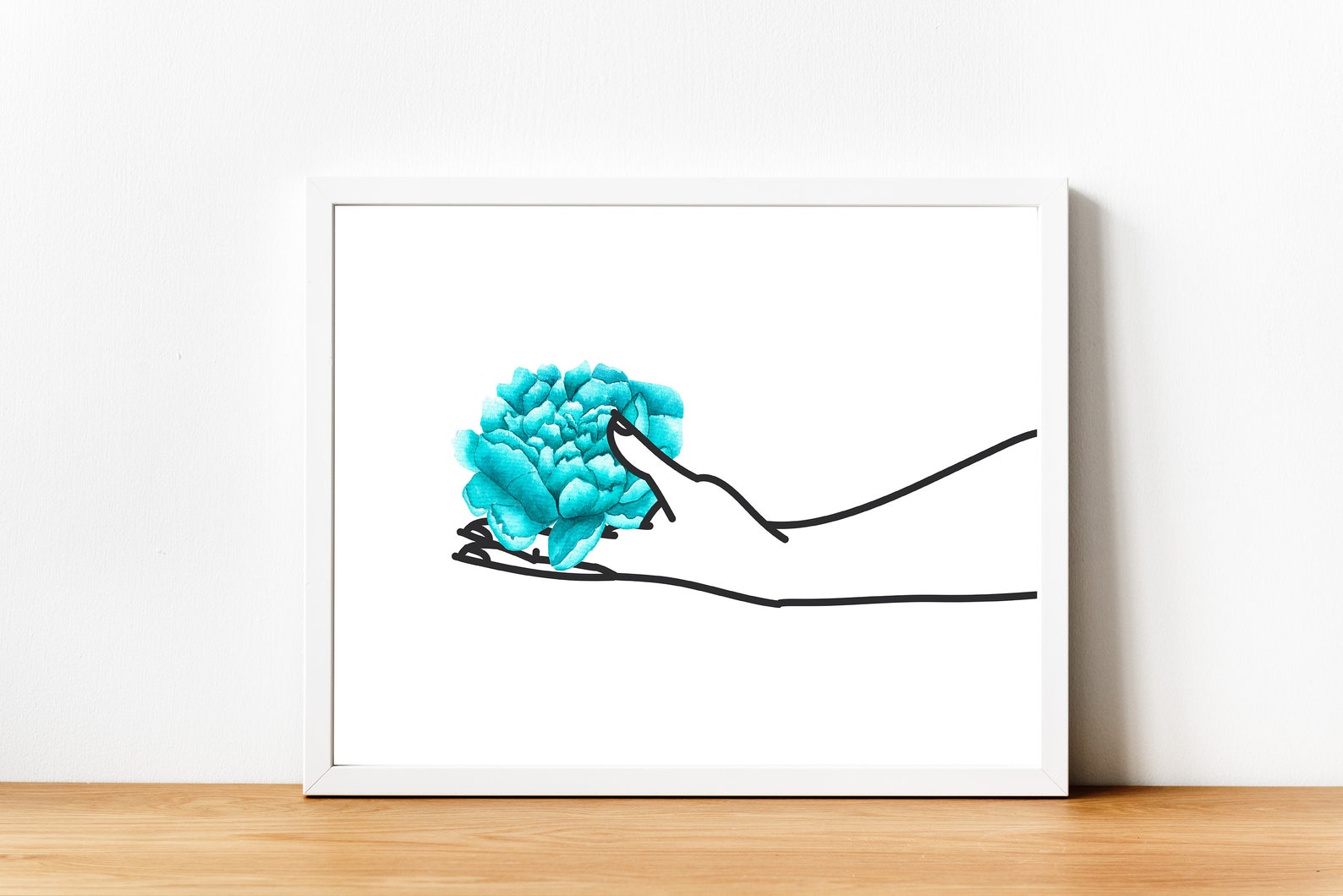 Set of 3 Watercolor Hand Line Art Print Hand With Flower - Etsy