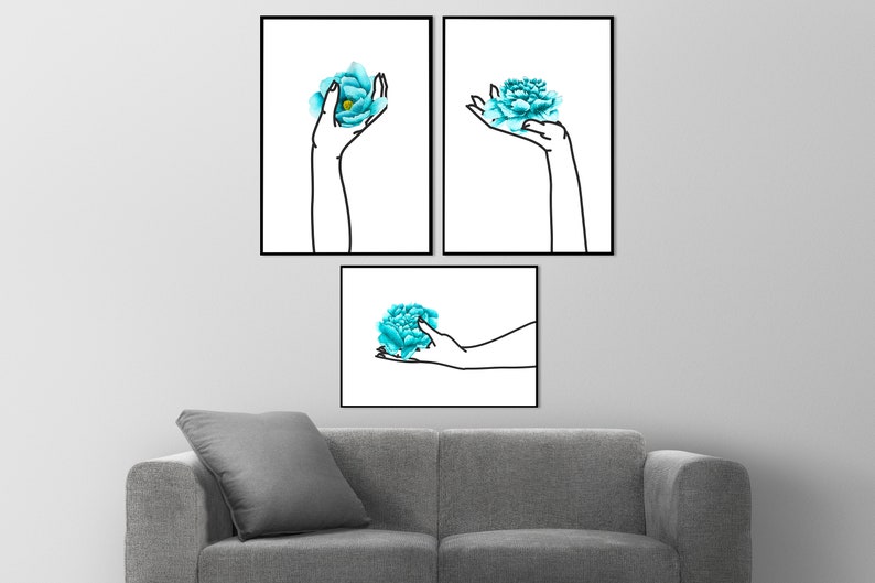 Set of 3 Watercolor Hand Line Art Print Feminine Woman - Etsy