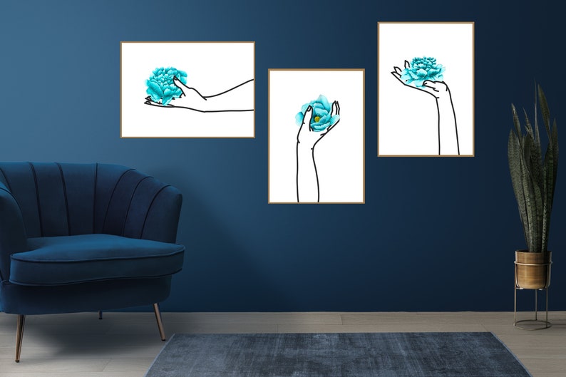 Set of 3 Watercolor Hand Line Art Print Feminine Woman - Etsy