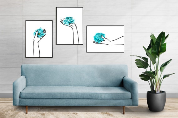 Set of 3 Watercolor Hand Line Art Print Feminine Woman - Etsy