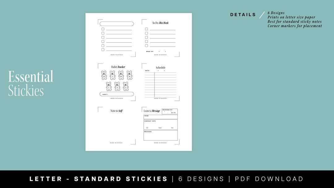 Essential Sticky Note Printables - Etsy