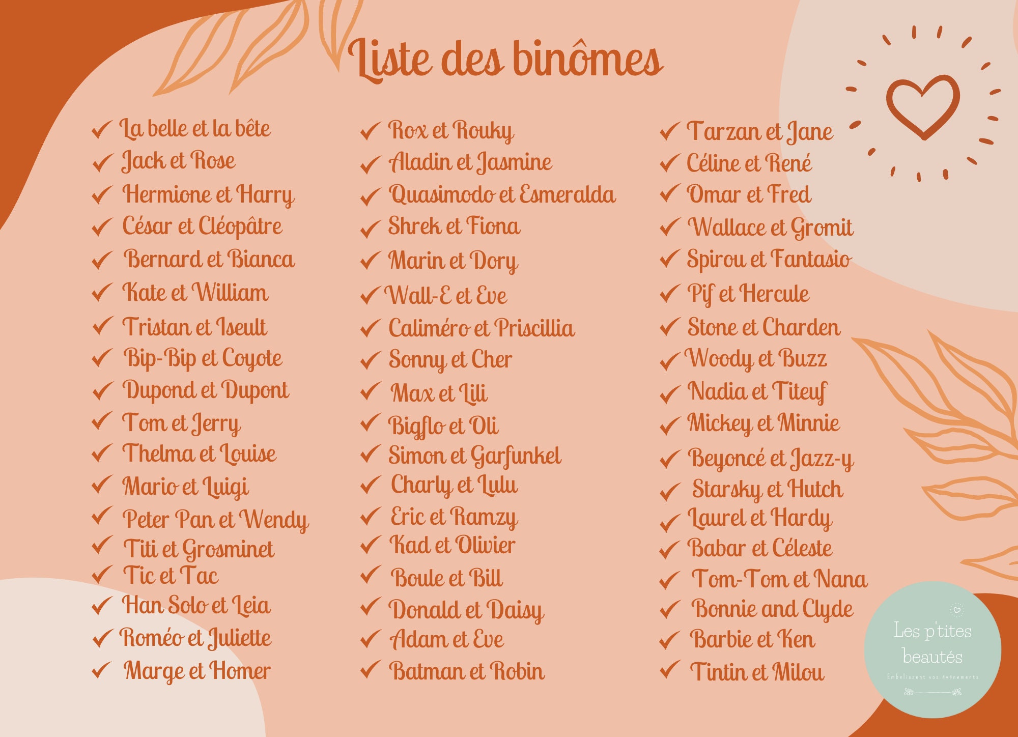 Mariage Jeu des binômes à imprimer - Etsy France