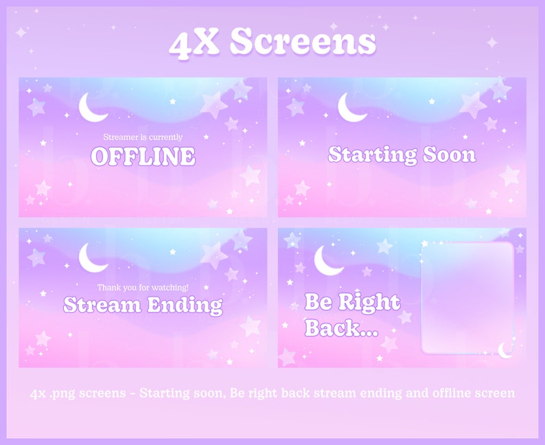 4X Pastel Twitch Screens Starry Pastel Offline Starting Soon BRB Stream ...