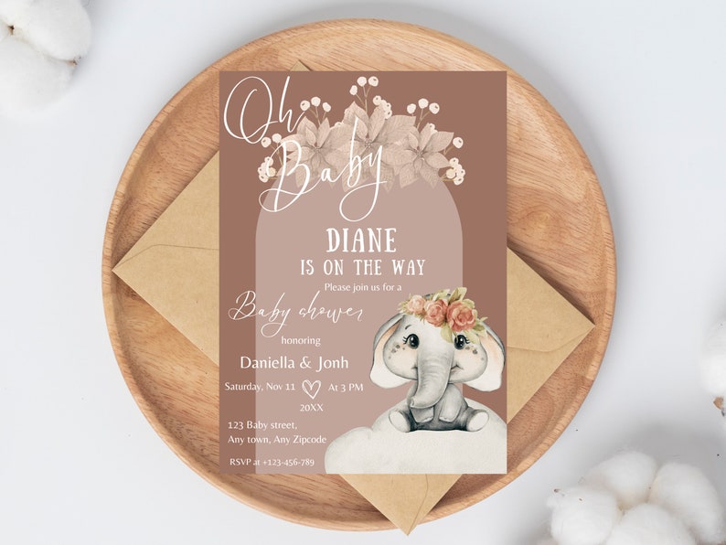 Dusty Desert Chic Baby Shower Invitation Template, Brown Boho Baby ...