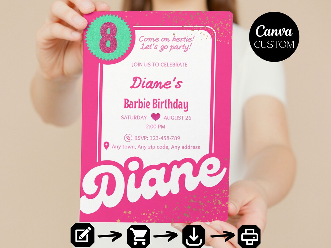 Pink Doll Birthday Invitation, Custom Invitation for Girls, Made to ...