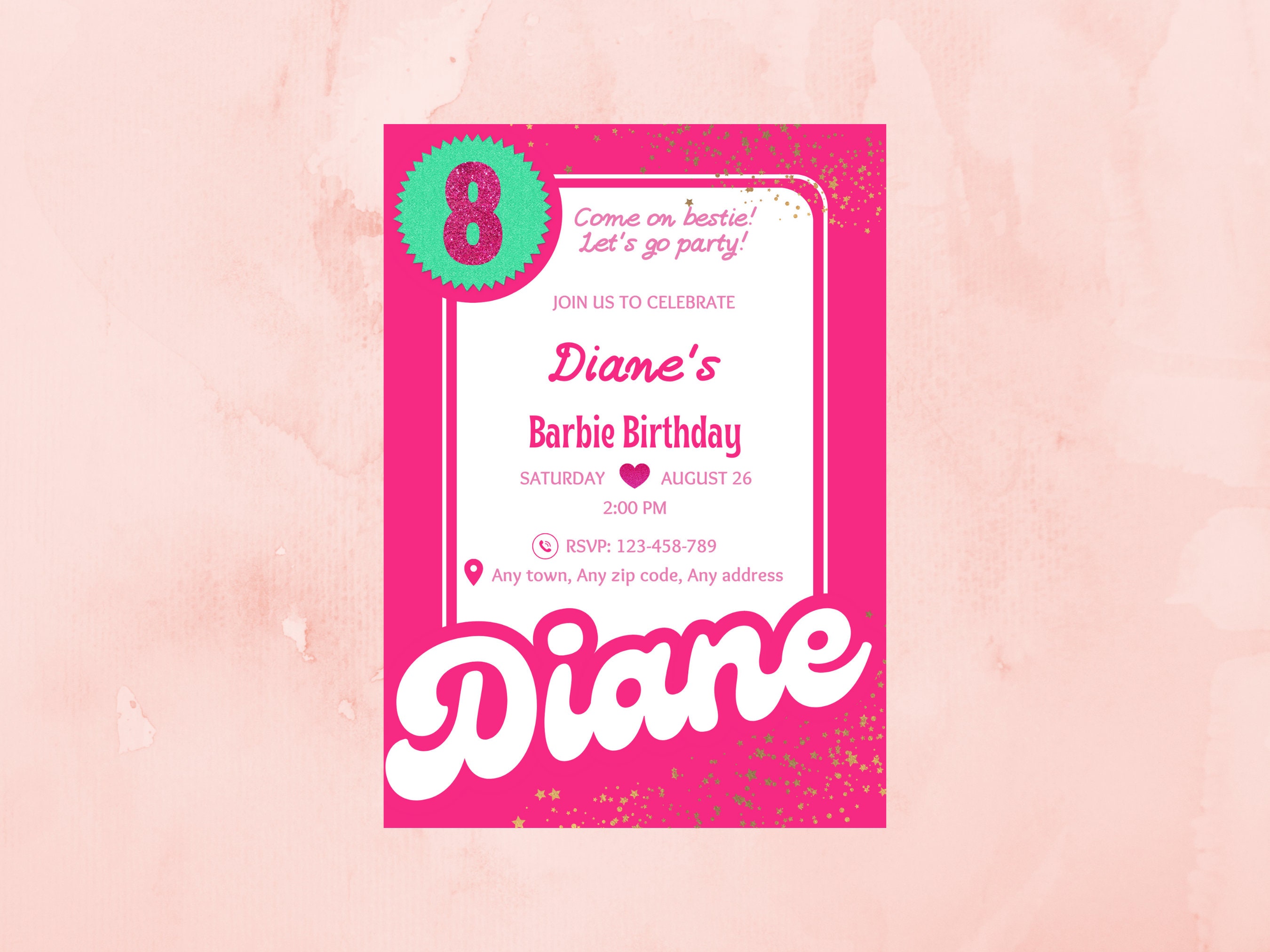 Pink Doll Birthday Invitation, Custom Invitation for Girls, Made to ...