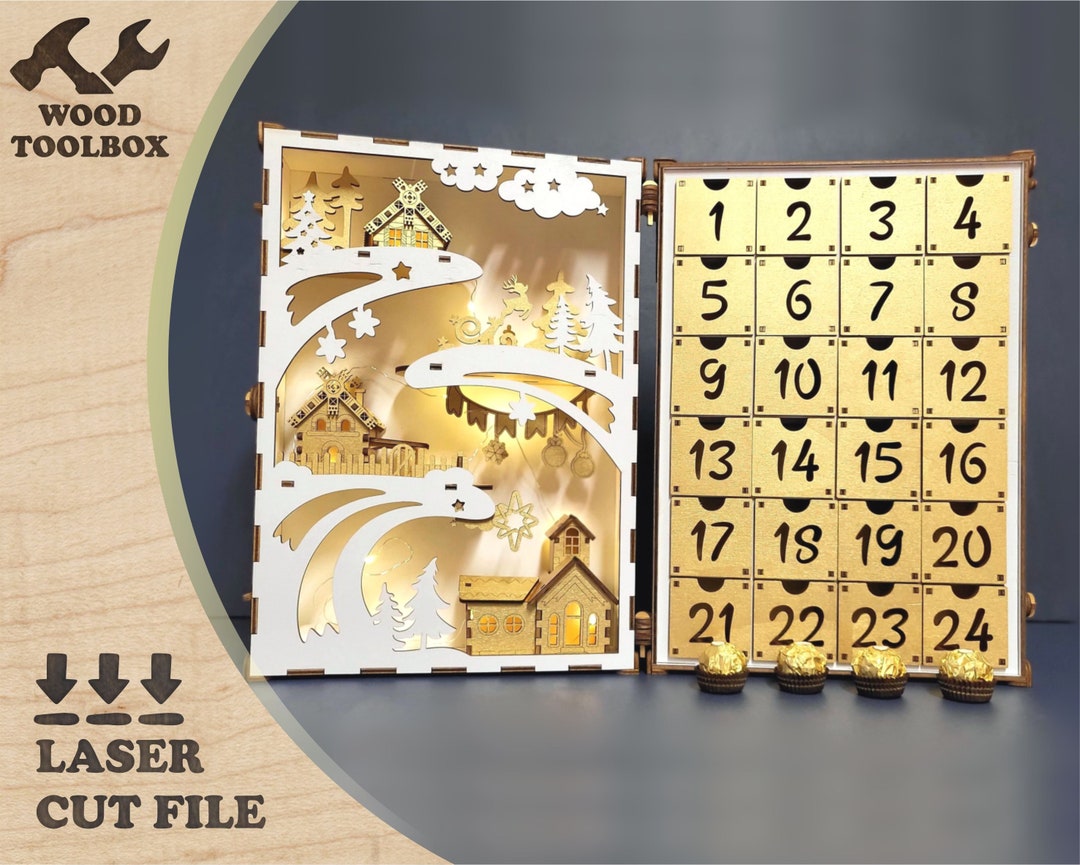 Wooden Book Advent Calendar – Laser Files, Christmas Scene Advent ...