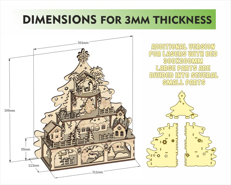 Christmas Scene - Xmas Tree - Laser Cut Files. Laser Cut Project Plan ...
