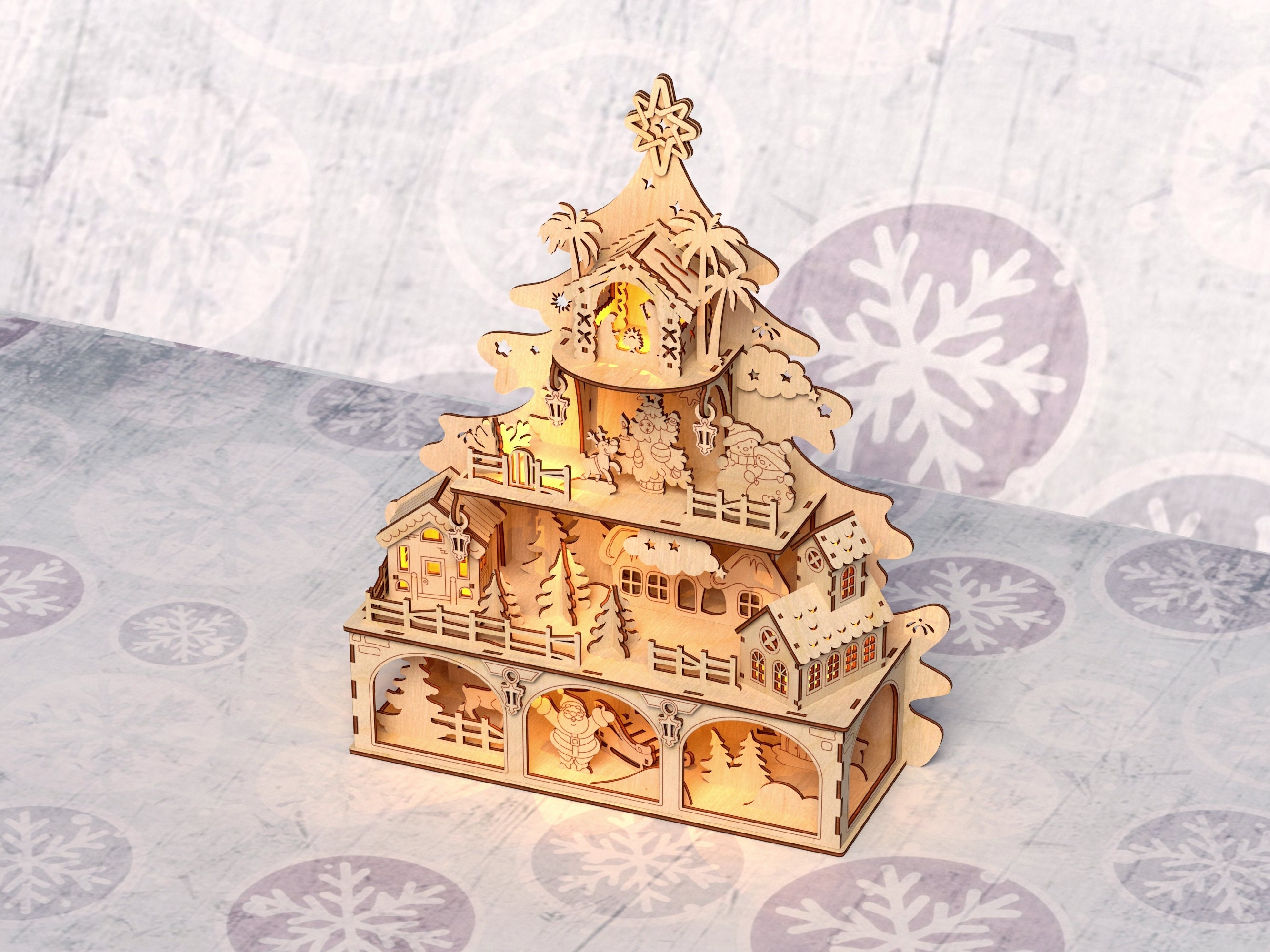 Scène de Noël arbre de Noël fichiers découpés au laser. - Etsy France