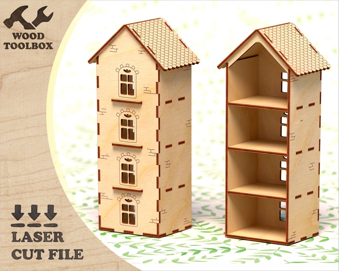 Four Storey House - Laser Cut Files. Wooden House With Shelves. SVG ...