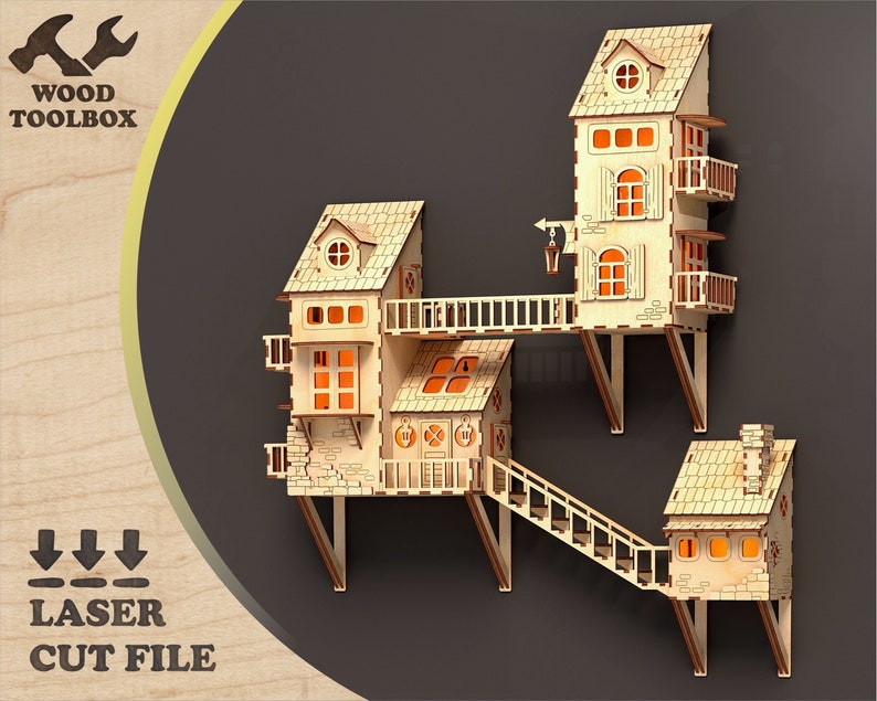Hanging House With Lights - Laser Cut Files. Miniature Tree House ...