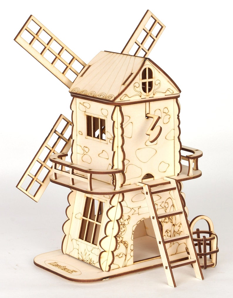 Mill House - Laser Cut Files. Windmill Mill Model Decorative Wooden 3d ...