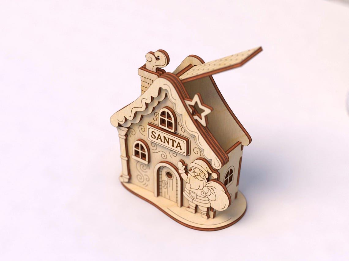 Santa House Light Box SVG – Laser Cut Christmas File, DIY Wooden Xmas ...
