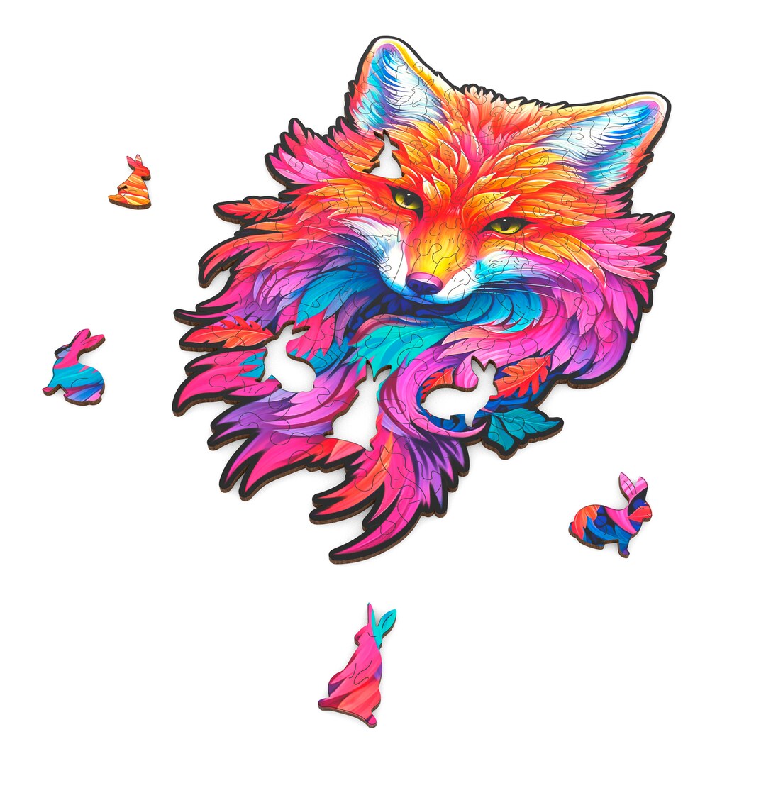 Pink Fox - Jigsaw Puzzle. Wooden Color Puzzle SVG. File for Laser ...