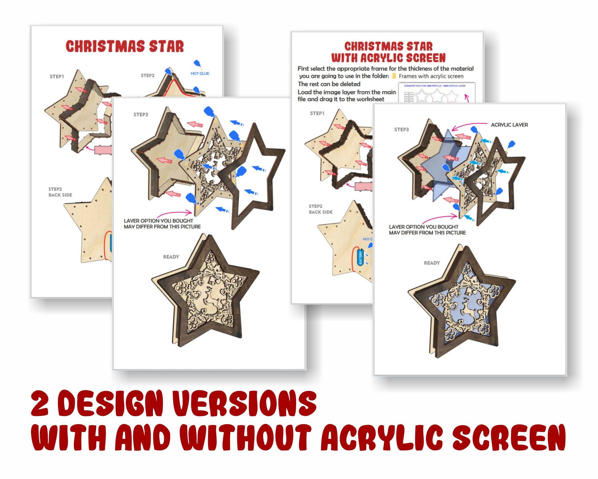 Christmas Star Birds Laser Cut Files. Christmas DXF Files - Etsy