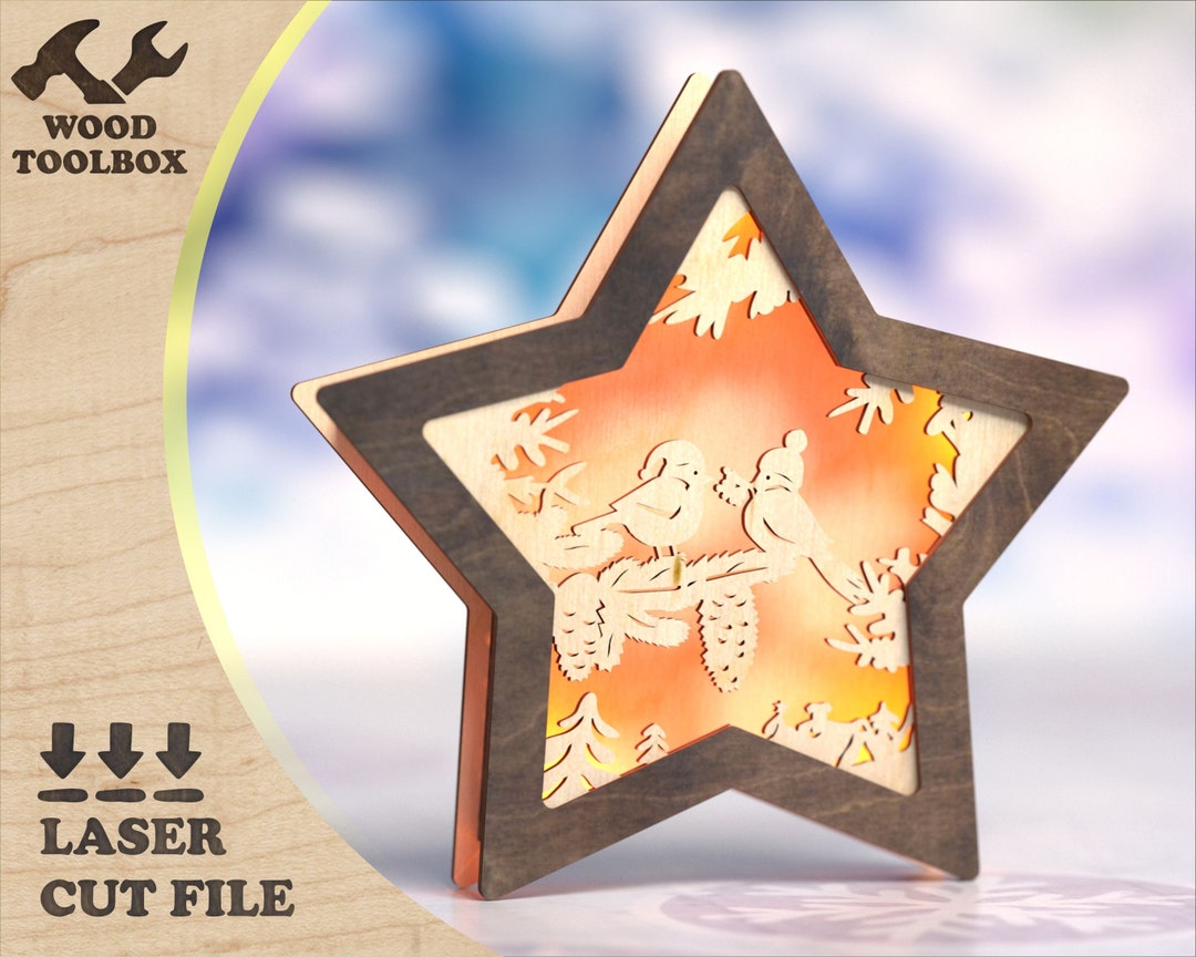 Christmas Star Birds Laser Cut Files. Christmas DXF Files, Xmas ...