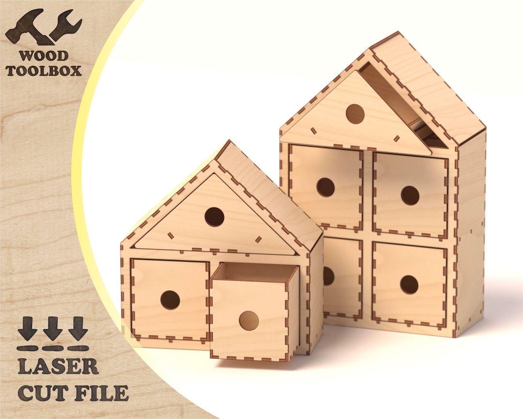 Box House - Laser Cut Files. Template for Laser Cutting and Engraving ...