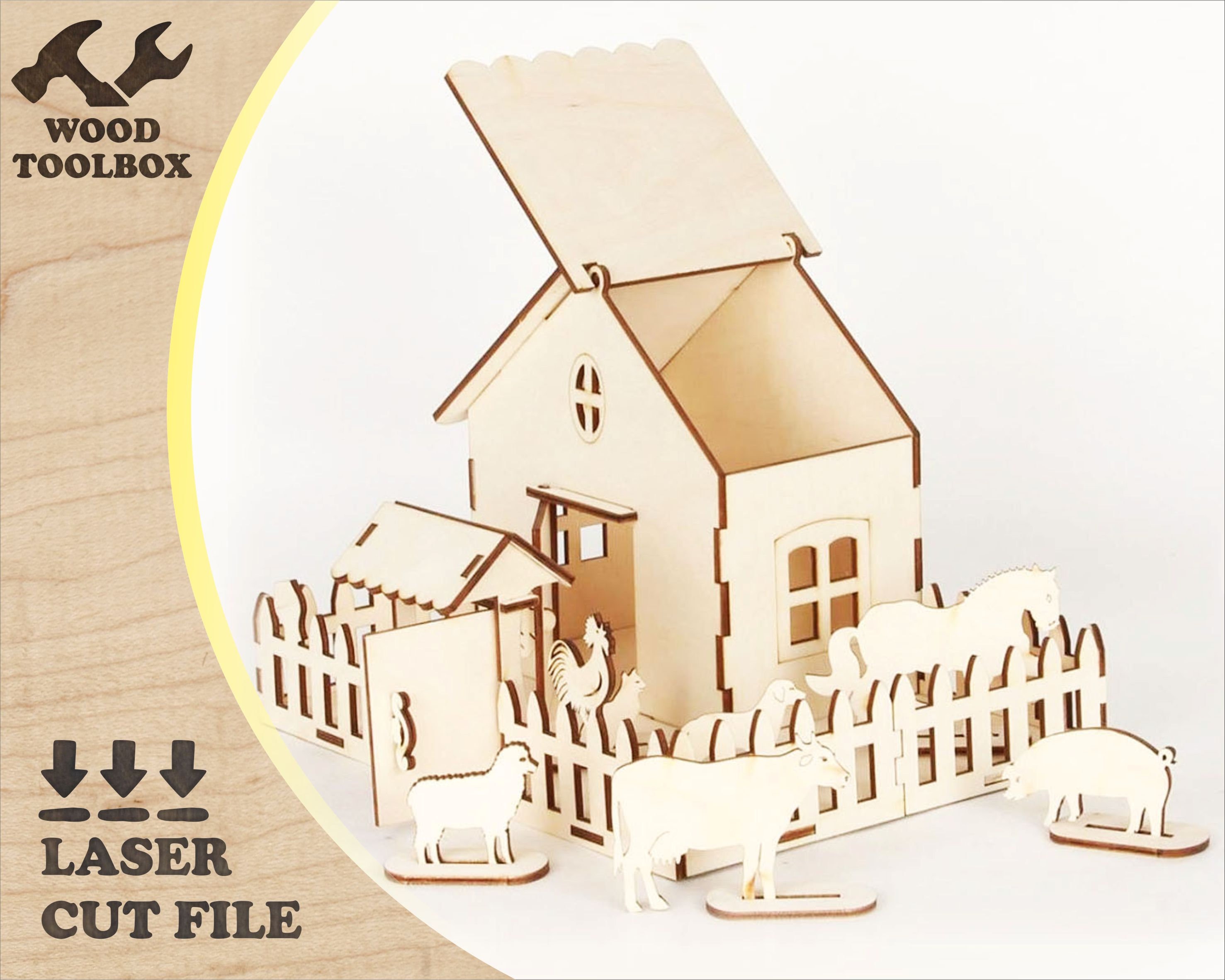 Wooden Farm - Laser Cut Files. 3D Model Farmers House / Diy Kits PDF ...