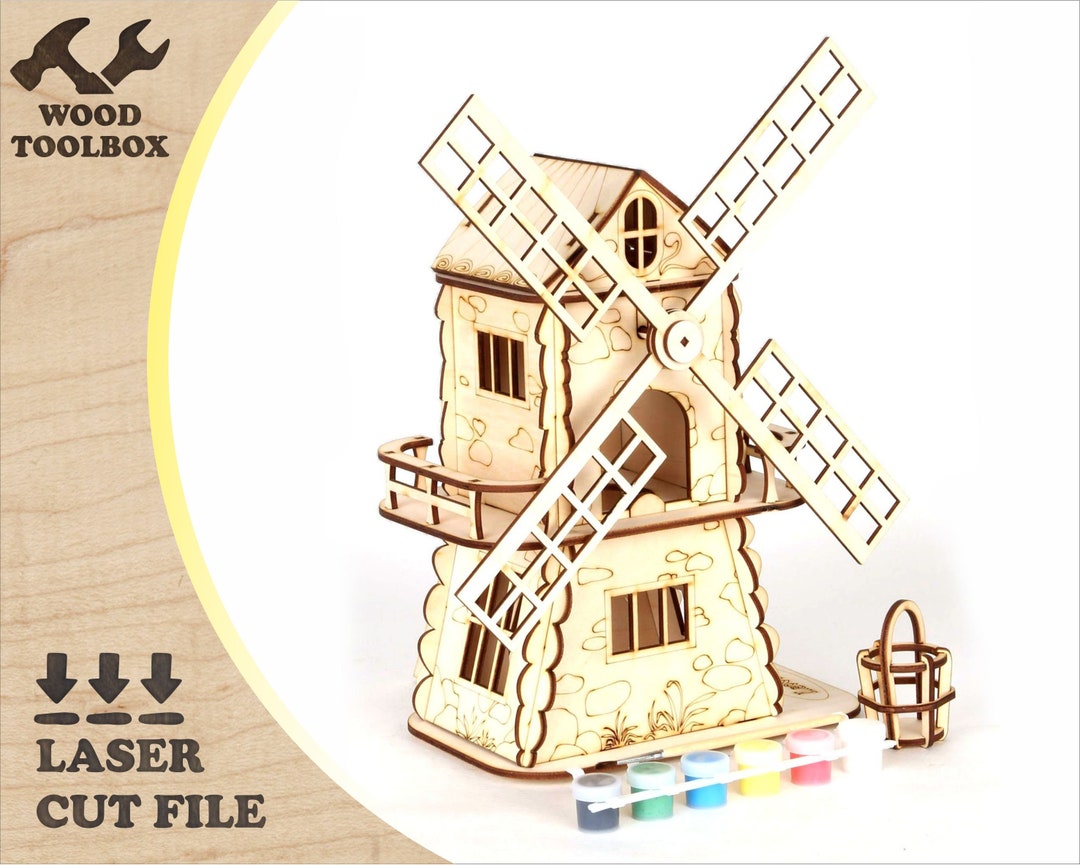 Mill House - Laser Cut Files. Windmill Mill Model Decorative Wooden 3d ...