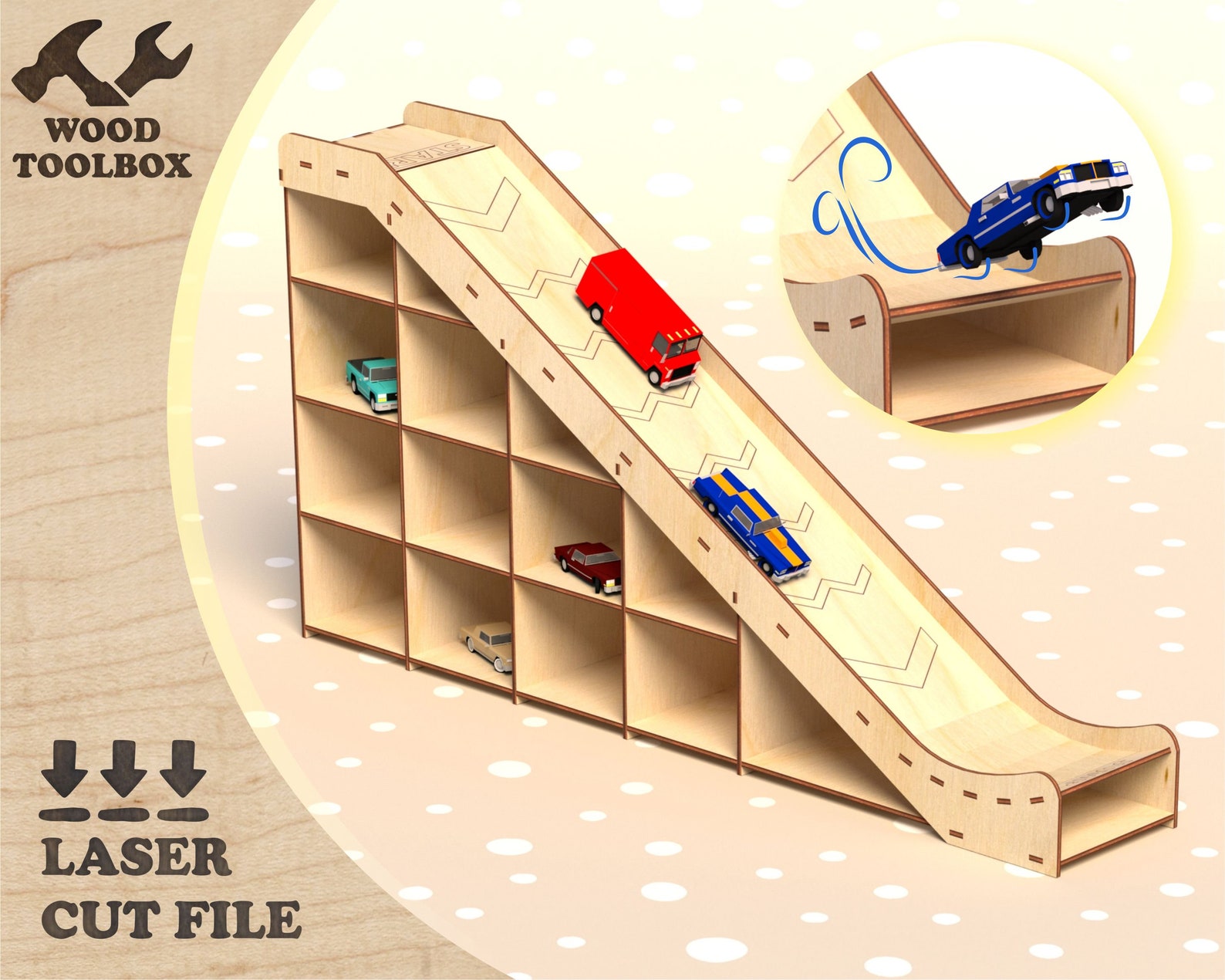 Laser Cut Files Jumping Ramp With Parking Garage for Toy Cars for Kids ...
