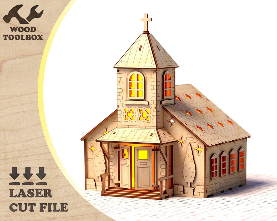 Wooden Church - Laser Cut Files. Wooden House Laser Cut / Tiny Houses ...