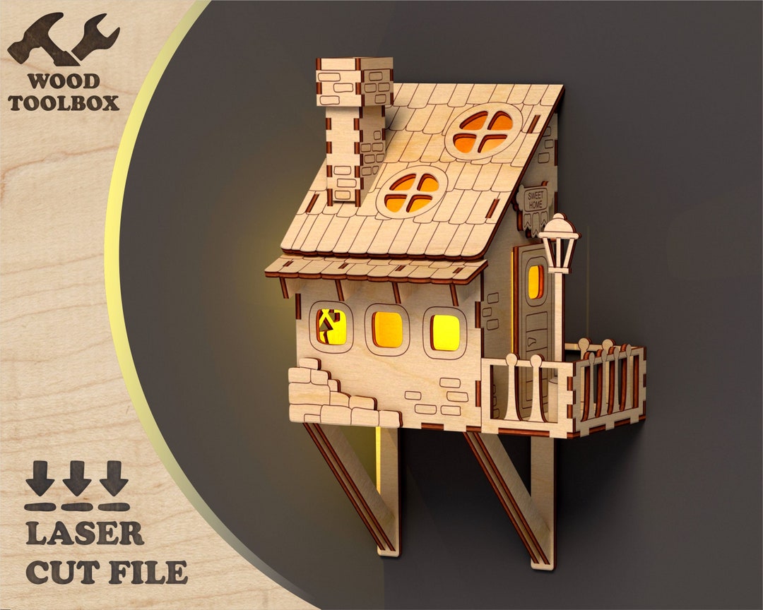 House on the Wall - Laser Cut Files. Pattern Forest Hut on a Tree ...