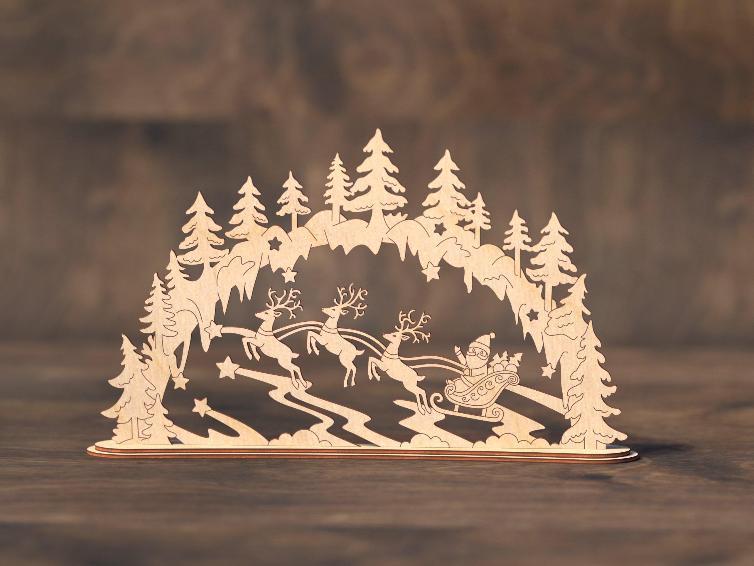 Santa Sleigh Reindeer Scene SVG Laser Cut File: Christmas Table Light ...