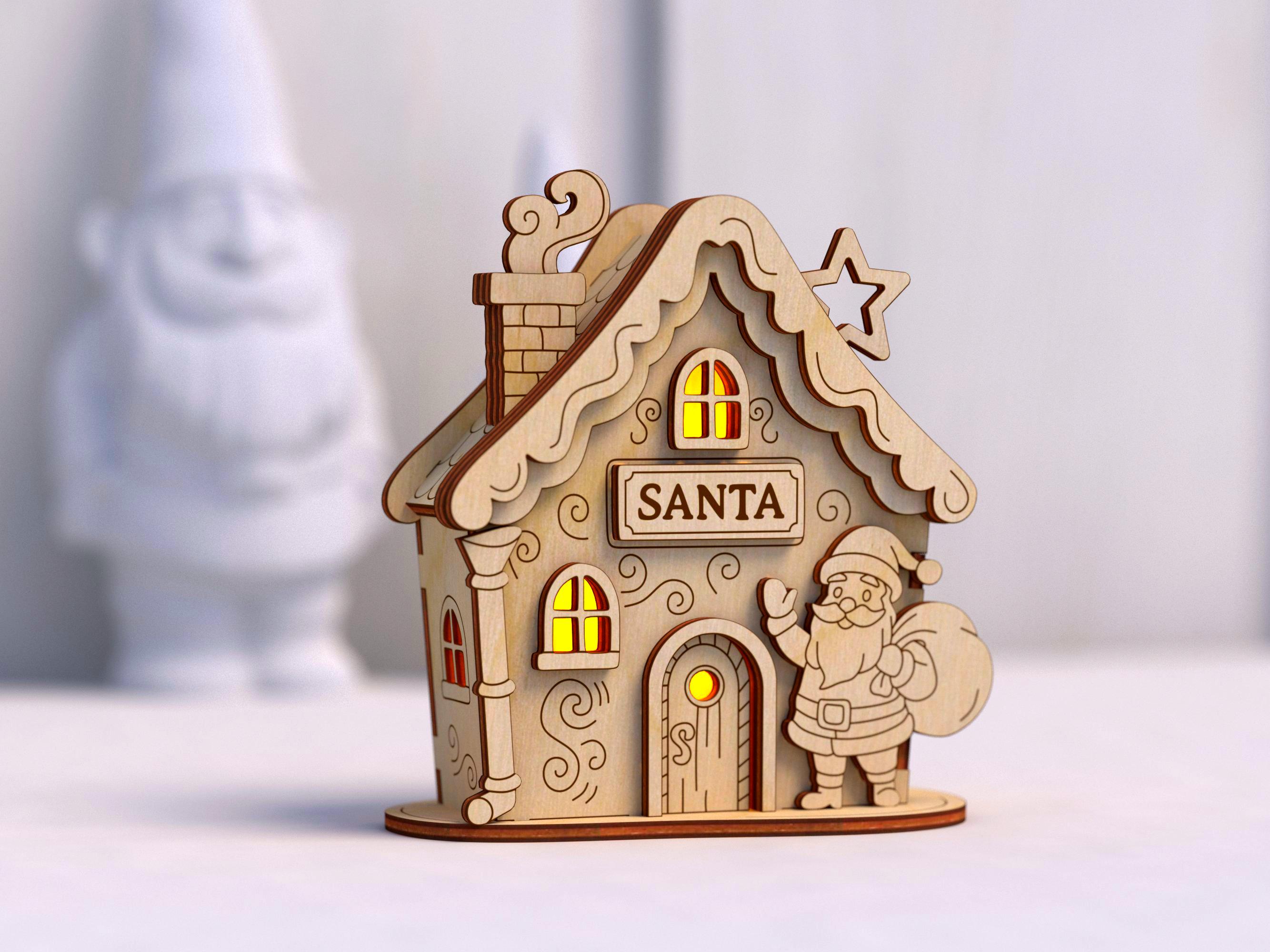 Santa House Light Box SVG – Laser Cut Christmas File, DIY Wooden Xmas ...