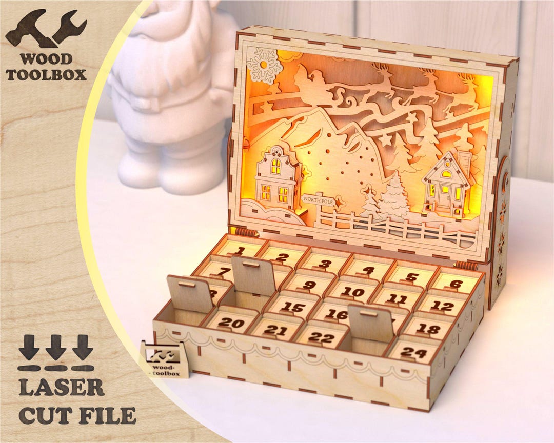 Christmas Advent Calendar Laser Cut File | 24 Drawer SVG Box With Santa ...