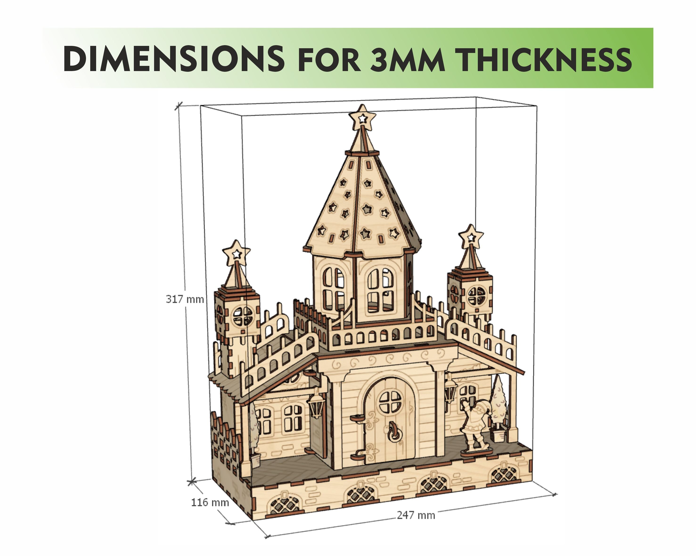 Santa's Palace- Laser Cut File. Cute Christmas House SVG, Vector Plan ...