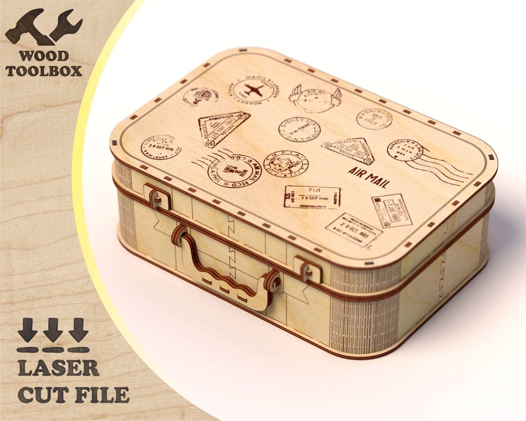 Vintage Suitcase Laser Cut File | 3D Wooden Travel Box SVG With Air ...