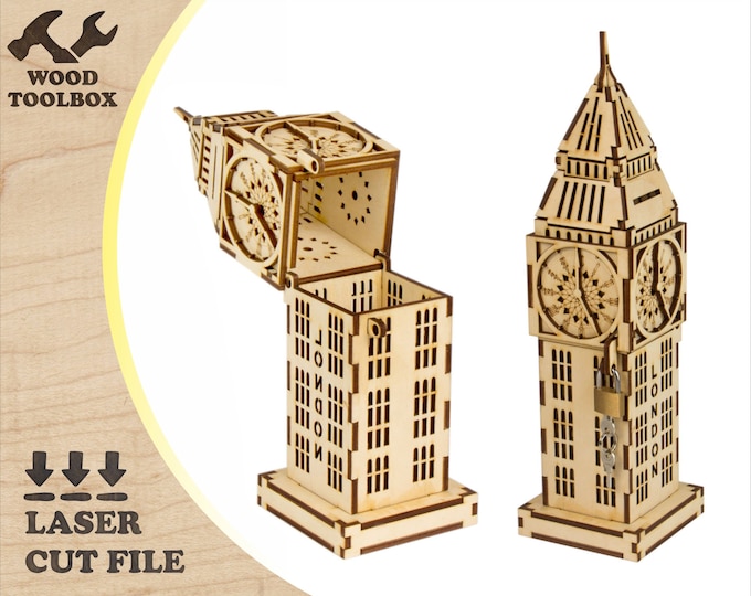 Wooden Safe Box Laser Cut Vector File, Gift Box Like Safe SVG File for ...
