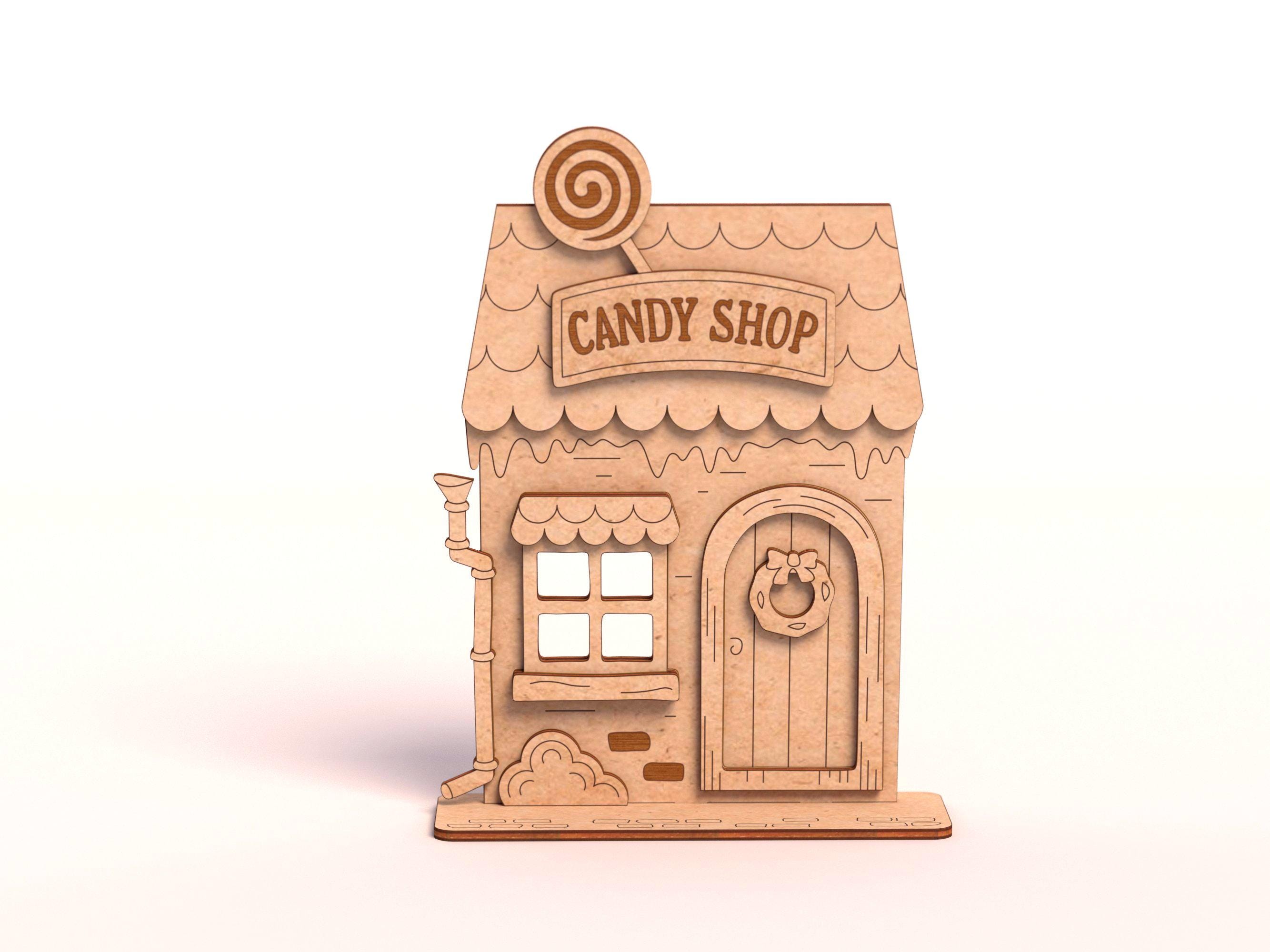 Candy Shop House SVG, Christmas Decor Laser Cut File, Wooden Xmas ...