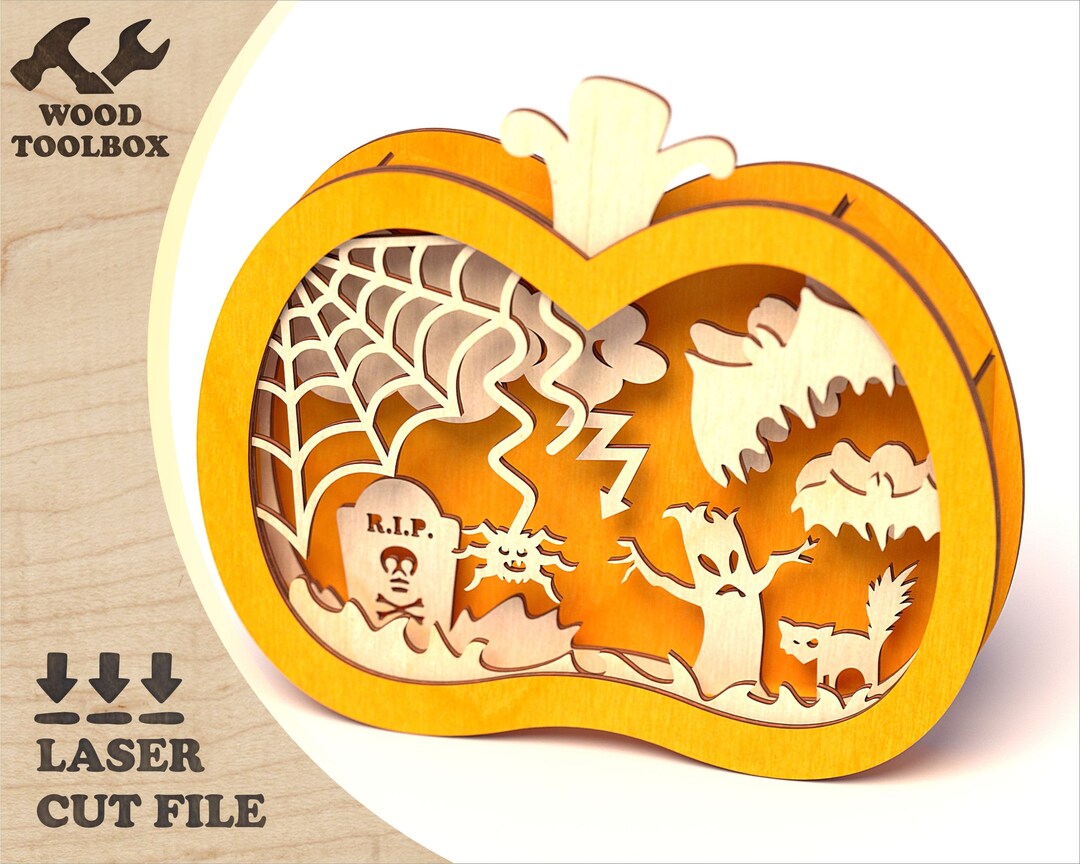 Halloween Pumpkin - Laser Cut Files. 3d Wooden Lightbox SVG / Halloween ...