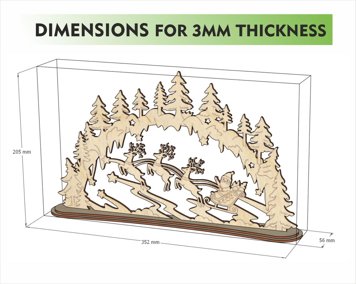Santa Sleigh Reindeer Scene SVG Laser Cut File: Christmas Table Light ...