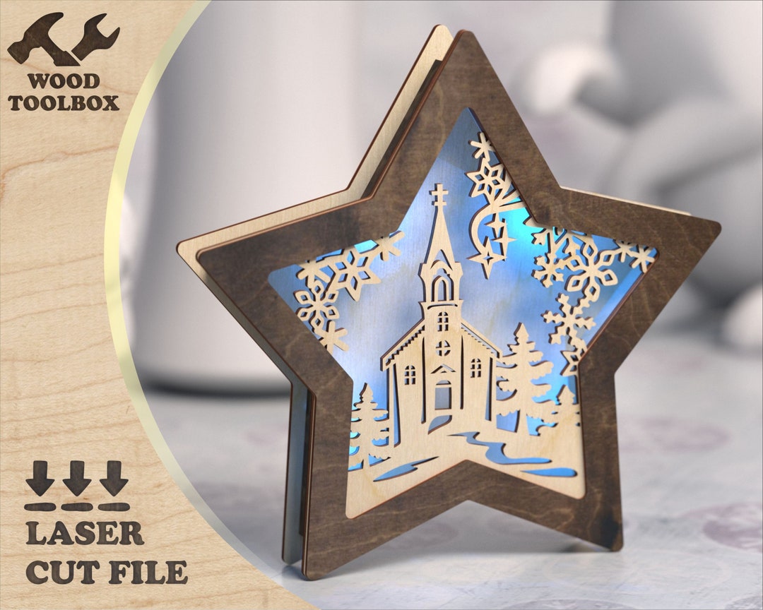 Wooden Star - Сhurch - Laser Files, Wooden Stars CDR - DXF - Glowforge ...