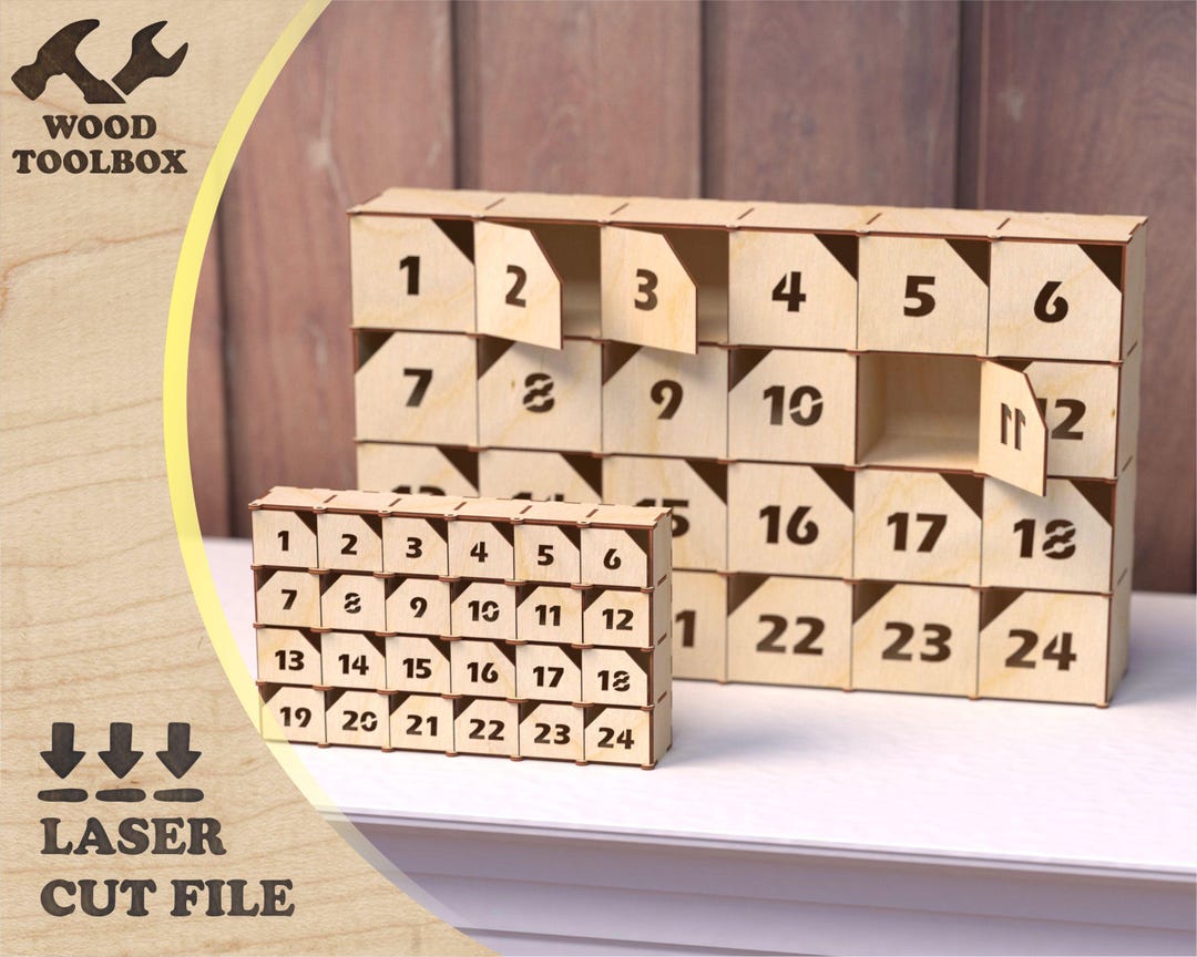 Laser Cut Wooden Advent Calendar SVG File: DIY Christmas Countdown Box ...