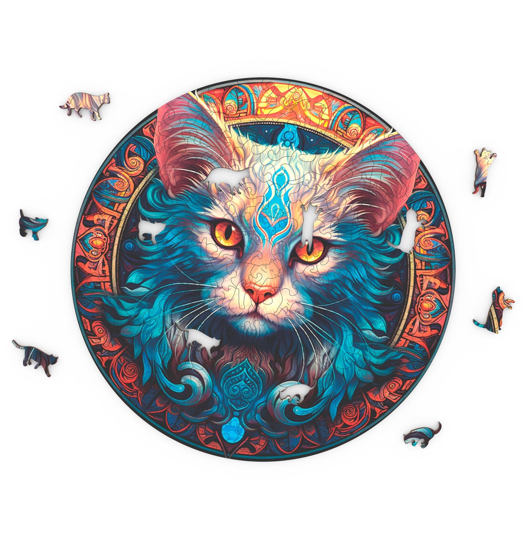 Cat - Round 300x300- Jigsaw Puzzle -unique Wooden Animal, Jigsaw Puzzle ...