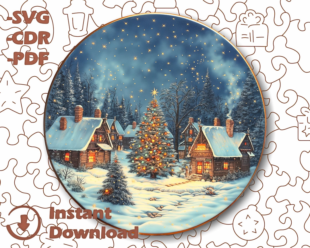 Christmas Eve - Jigsaw Puzzles - Laser Cut File. Сhristmas Landscape ...