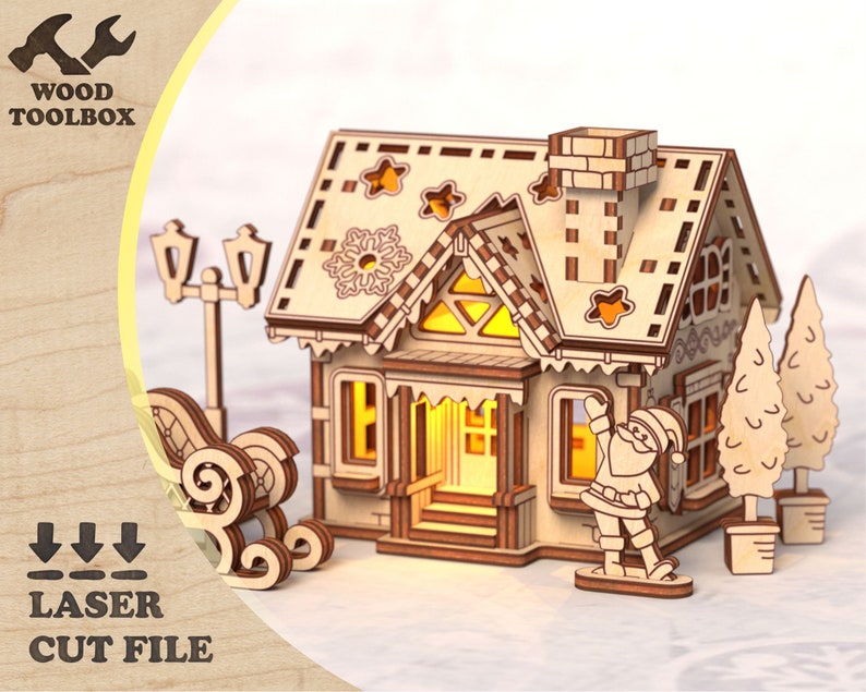 Christmas Scene - Santa's House - Laser Cut House SVG | DIY Wooden ...