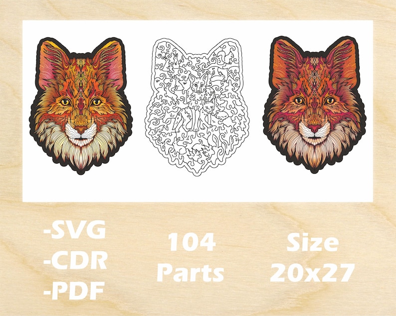 Fox Puzzle Jigsaw Laser Cut File / Art Instant Download / - Etsy