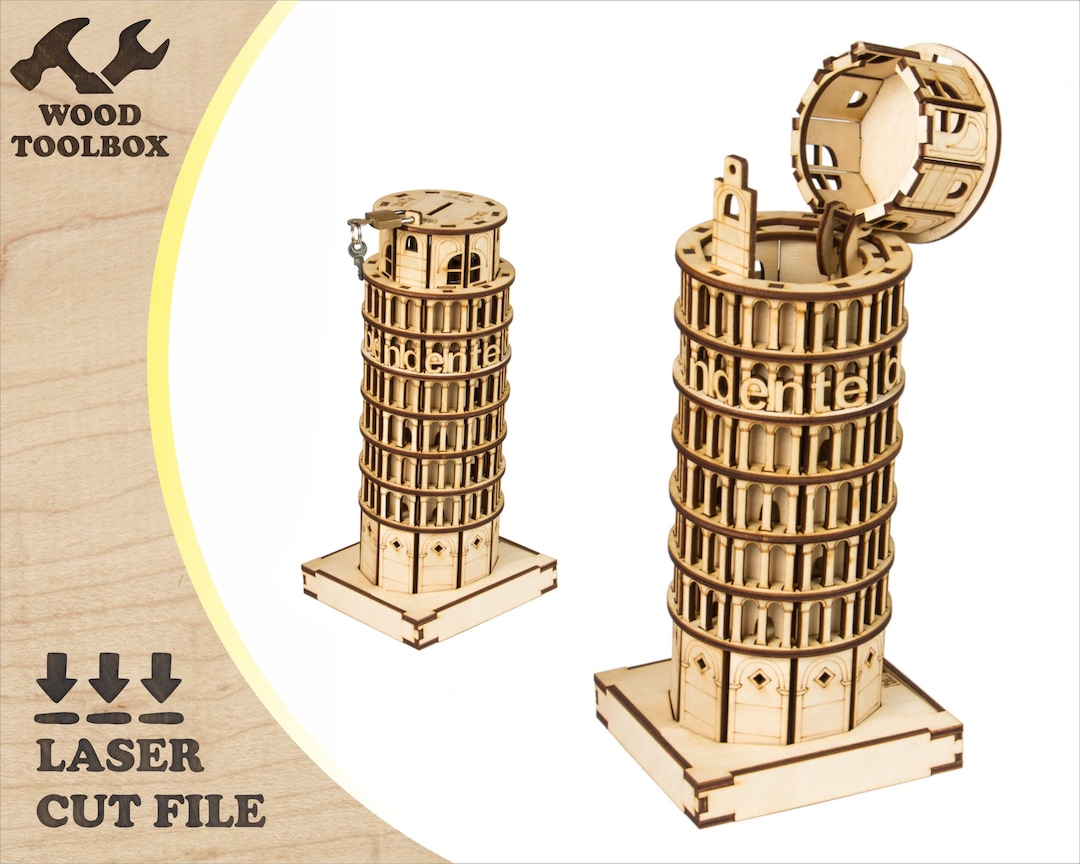 Tower of Pisa - Laser Cut Files. Laser SVG Templates Wooden Safe, DXF ...