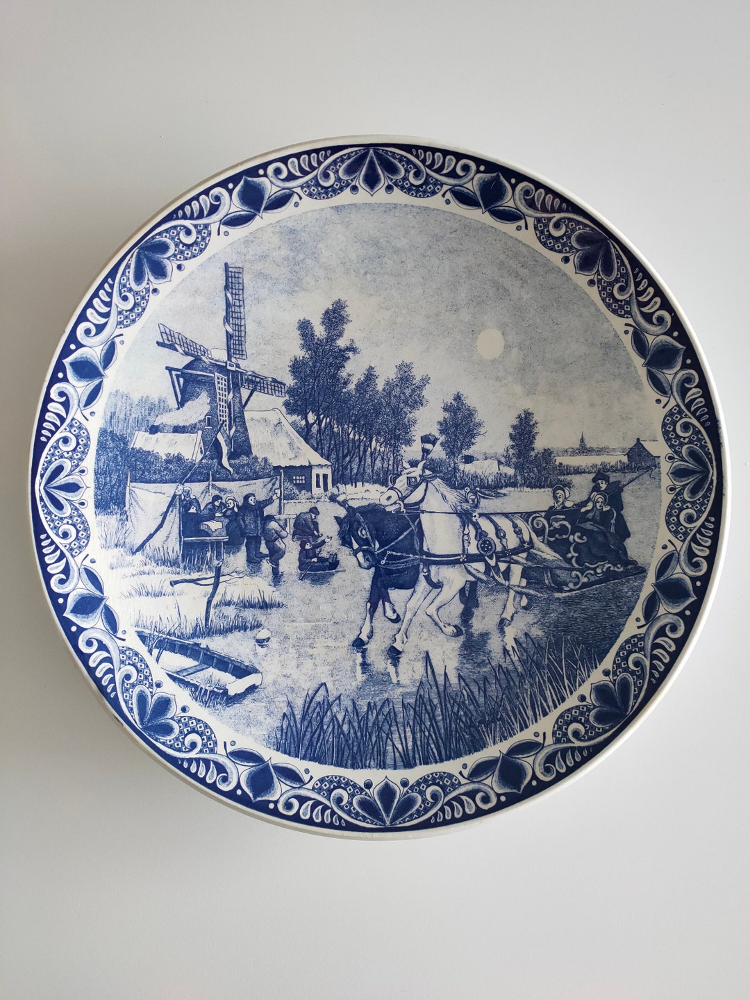 Delft Blue Pottery Plate Made by Chemkefa. Winter Fun. Diameter of the ...